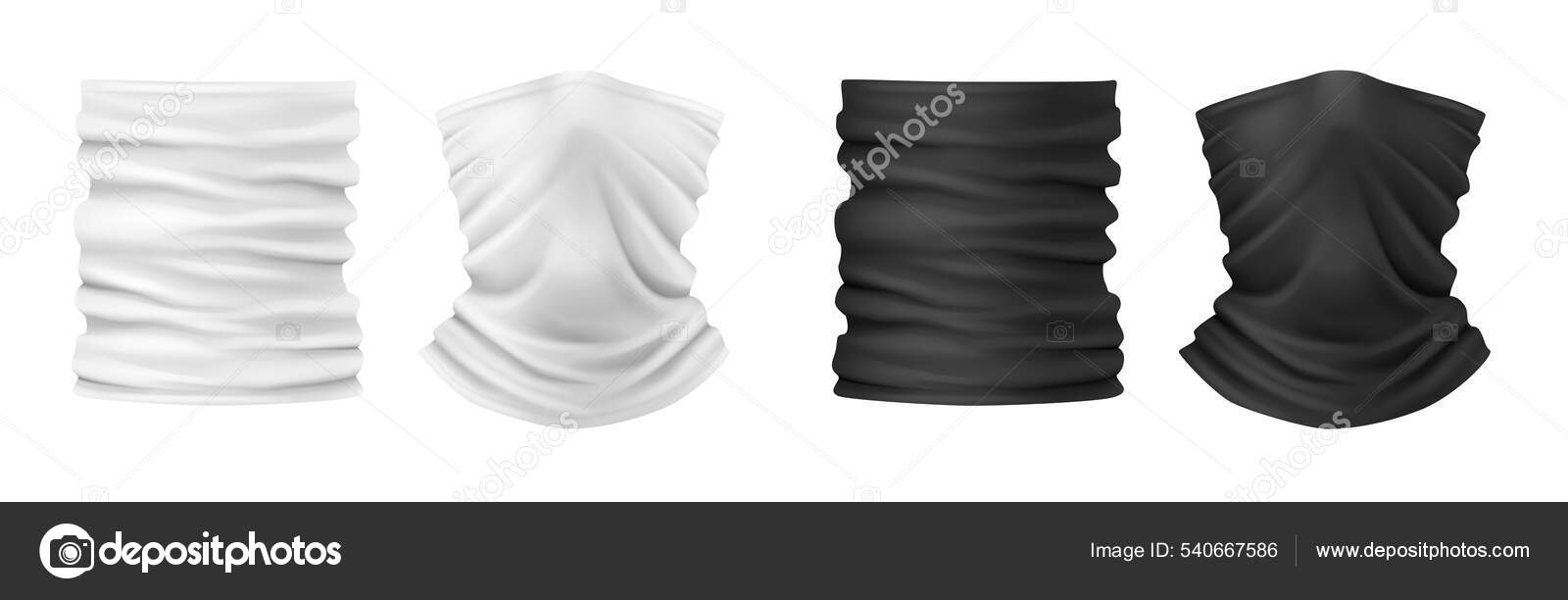 Face buff and bandana masks black and white. Realistic neck wear ...