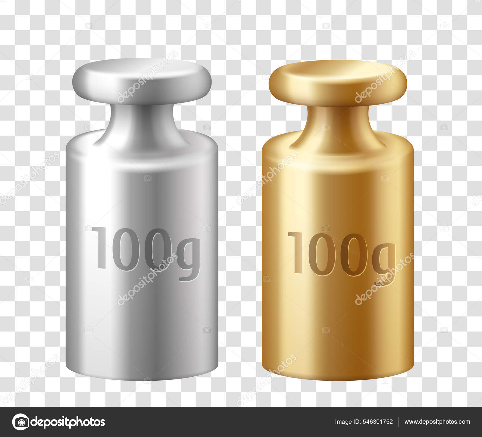 Calibration weights 100 gram realistic set. Golden and silver precision ...