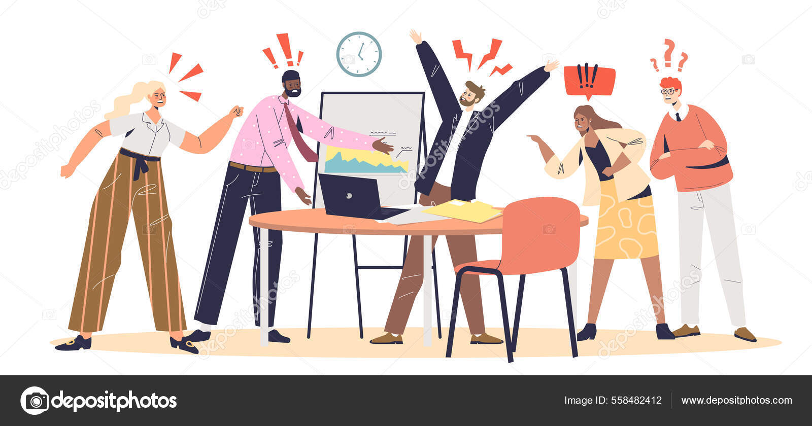 Angry irritated colleagues screaming and arguing working together ...