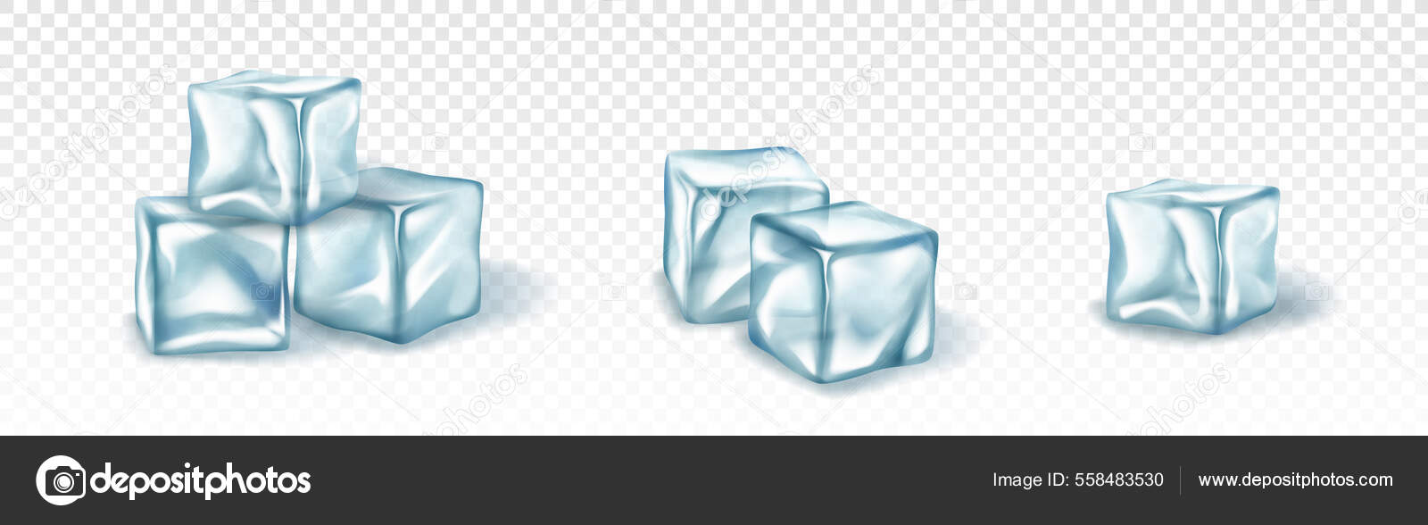 Blue ice cubes. Realistic crystal ice blocks isolated on transparent ...
