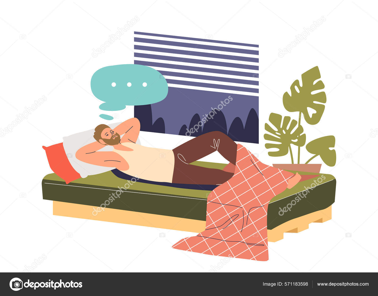 Sleepless man lying awake in bed try to fall asleep. Exhausted male ...