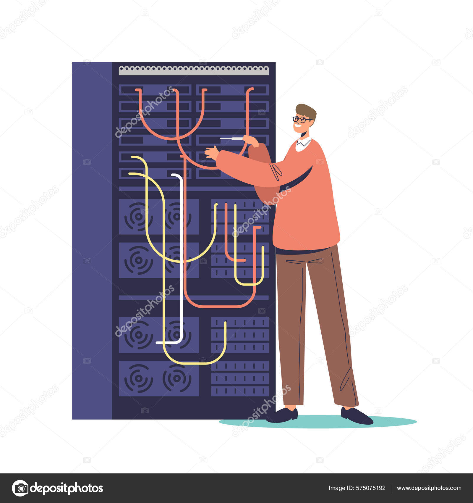 Administrator Working Server Room Service Maintenance System ...