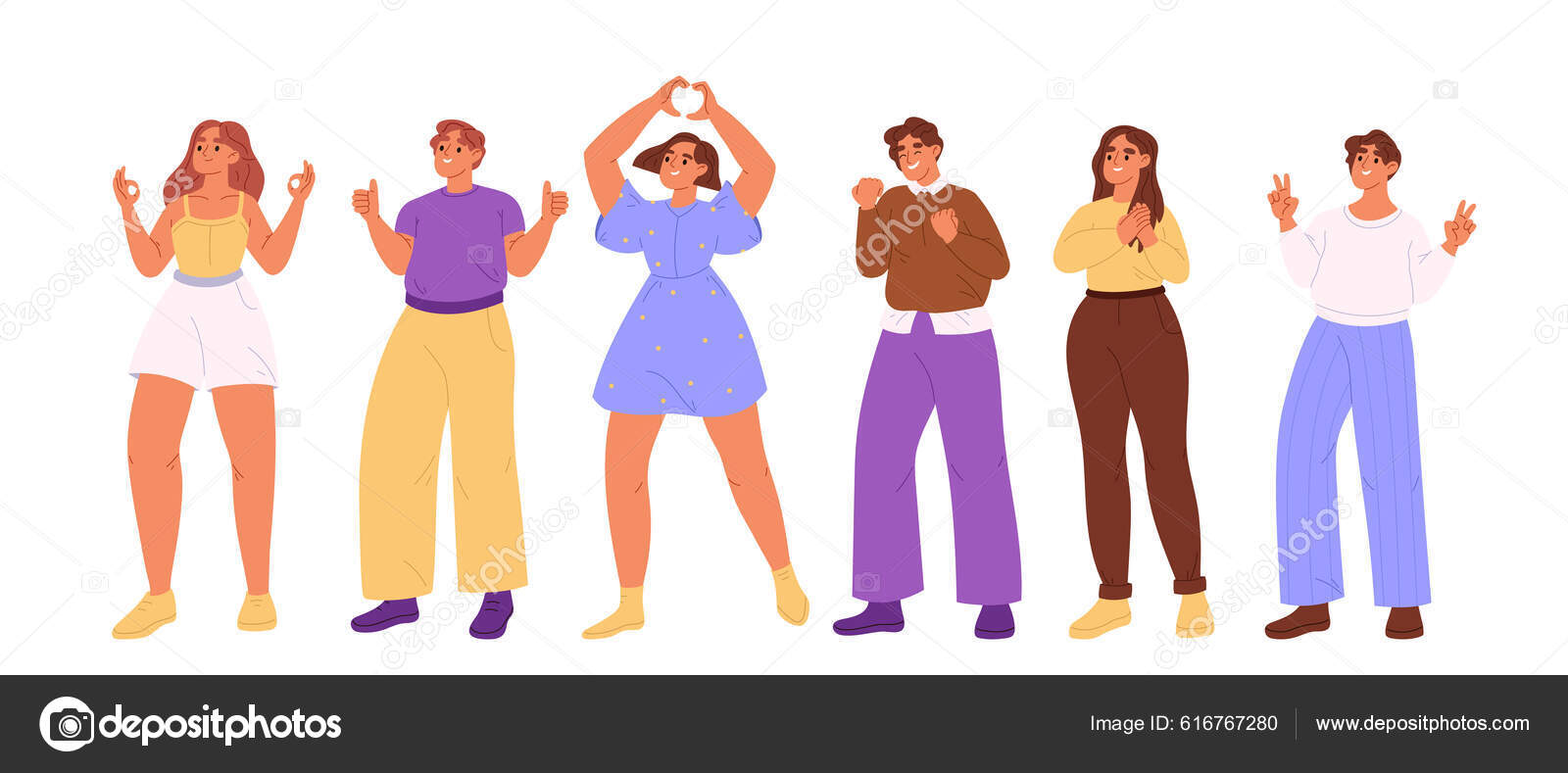 Gente Feliz Mostrando Varias Emociones Positivas Con Gestos Signo Puño Vector de stock por ...