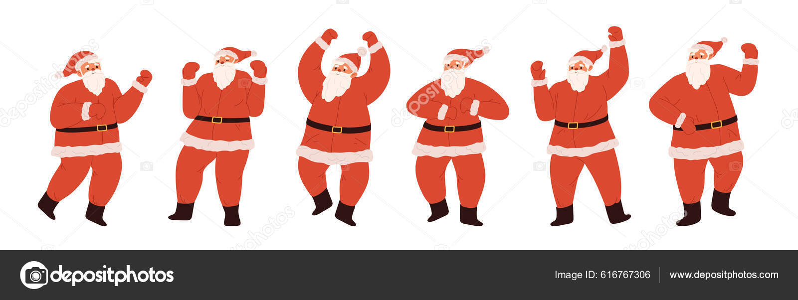 Set Happy Dancing Santa Claus Characters Cartoon Bearded Santa Isolated ...