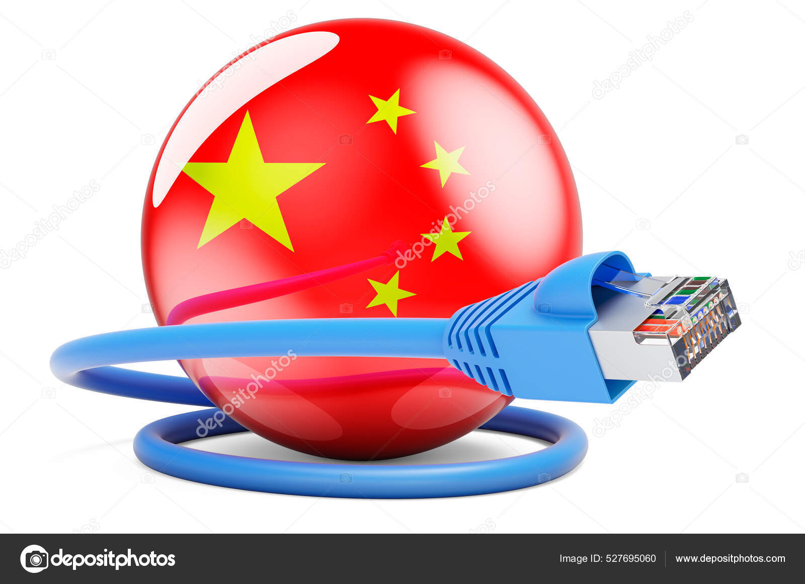 Internet Connection China Lan Cable Chinese Flag Rendering Isolated ...
