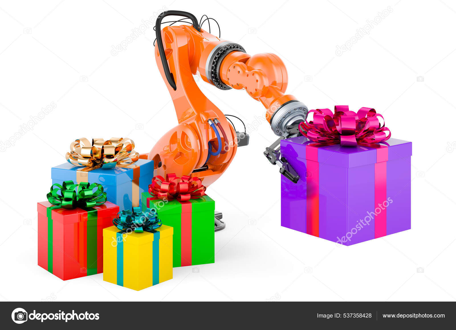 Robotic Arm Gift Boxes Rendering Isolated White Background Stock ...