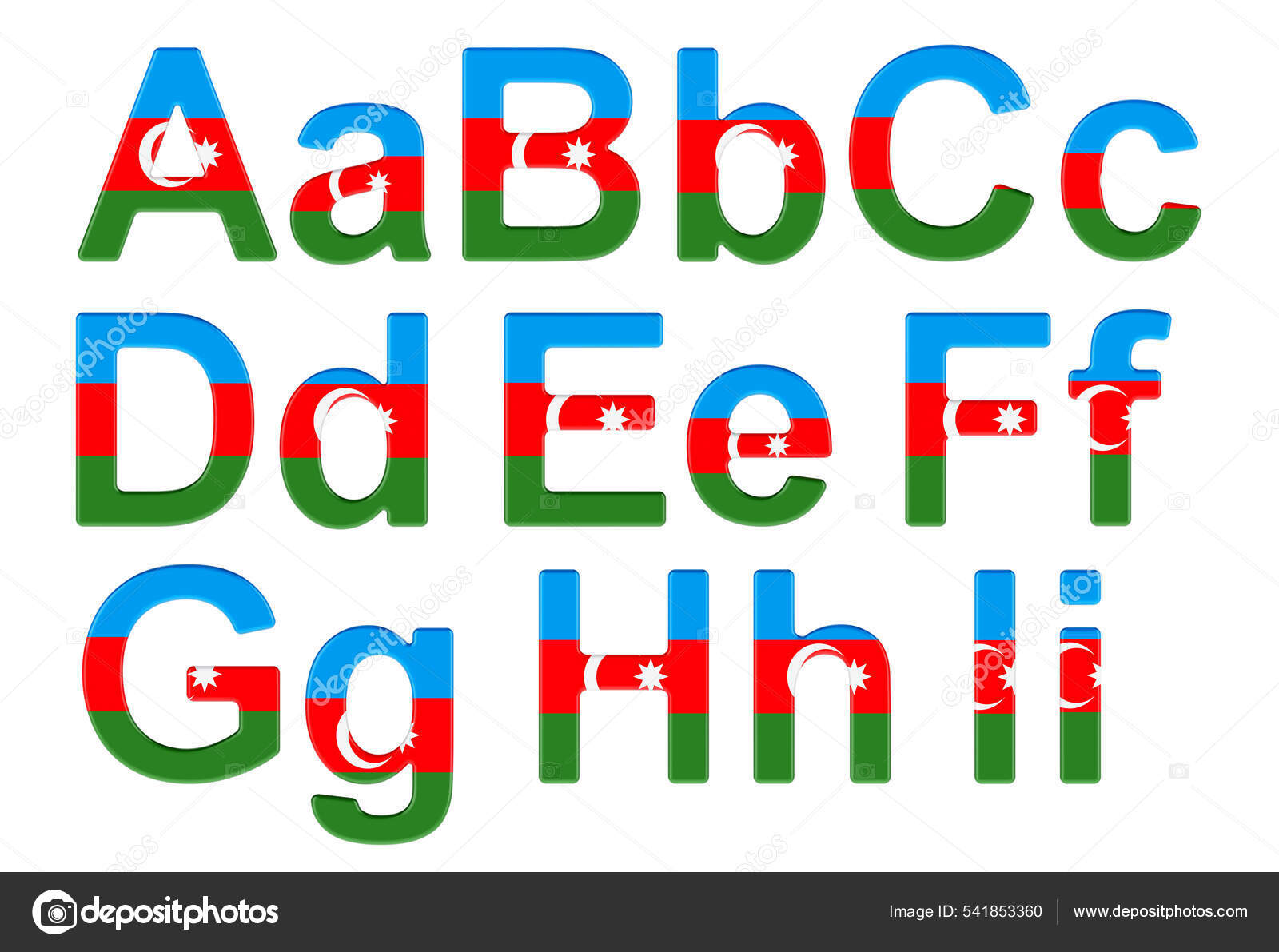 Letters Azerbaijani Flag Uppercase Lowercase Letters Rendering Isolated ...
