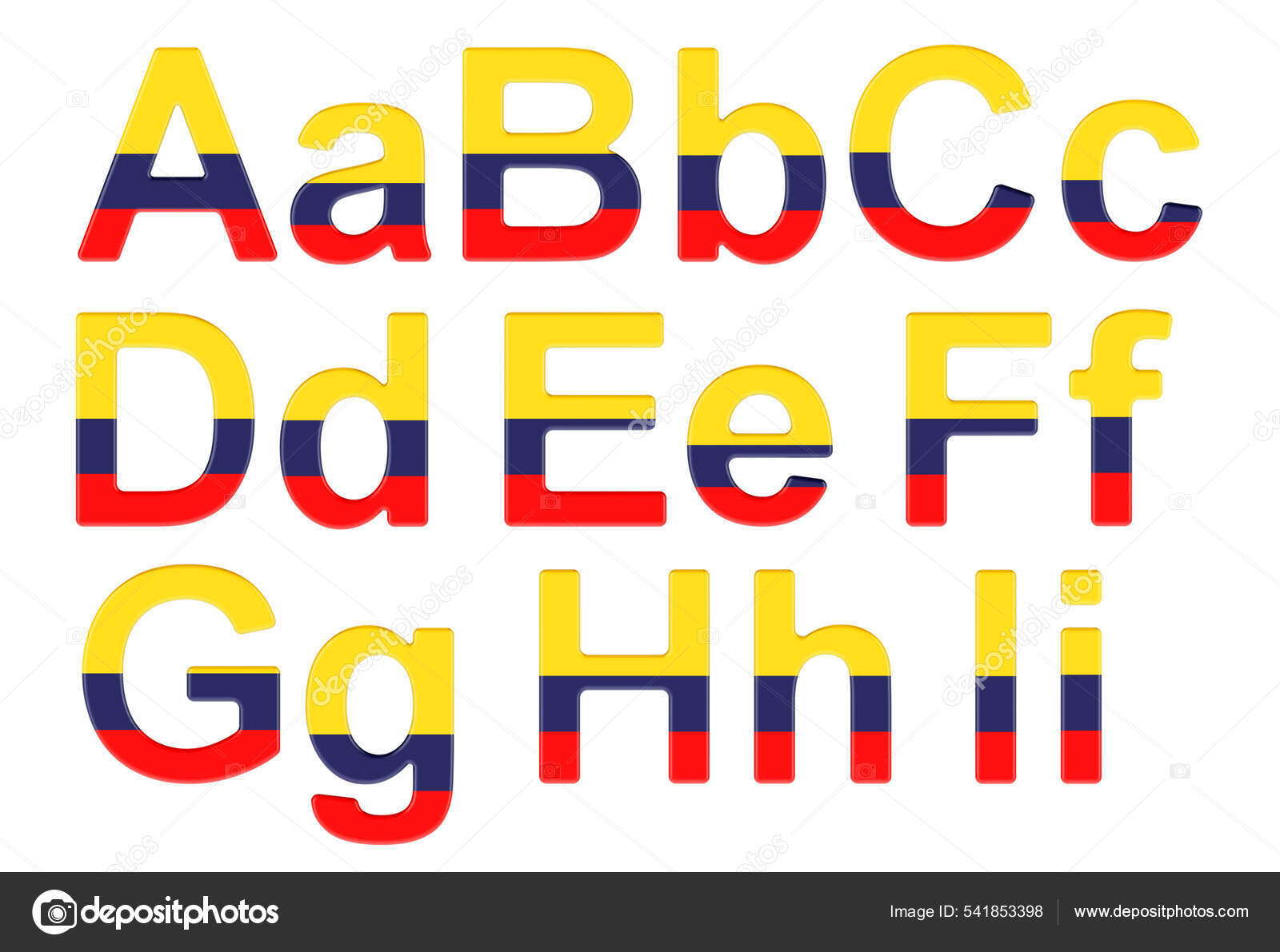 Letters Colombian Flag Uppercase Lowercase Letters Rendering Isolated ...