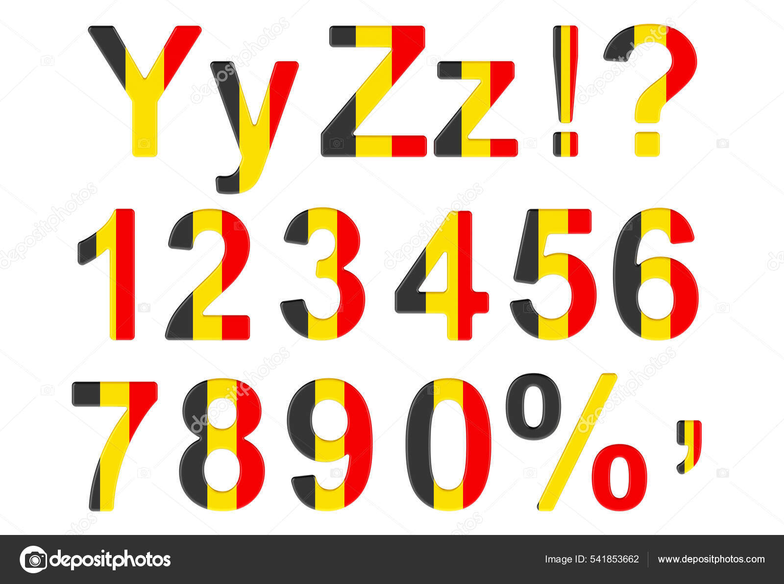 Letters Numbers Punctuation Marks Belgian Flag Rendering Isolated White ...