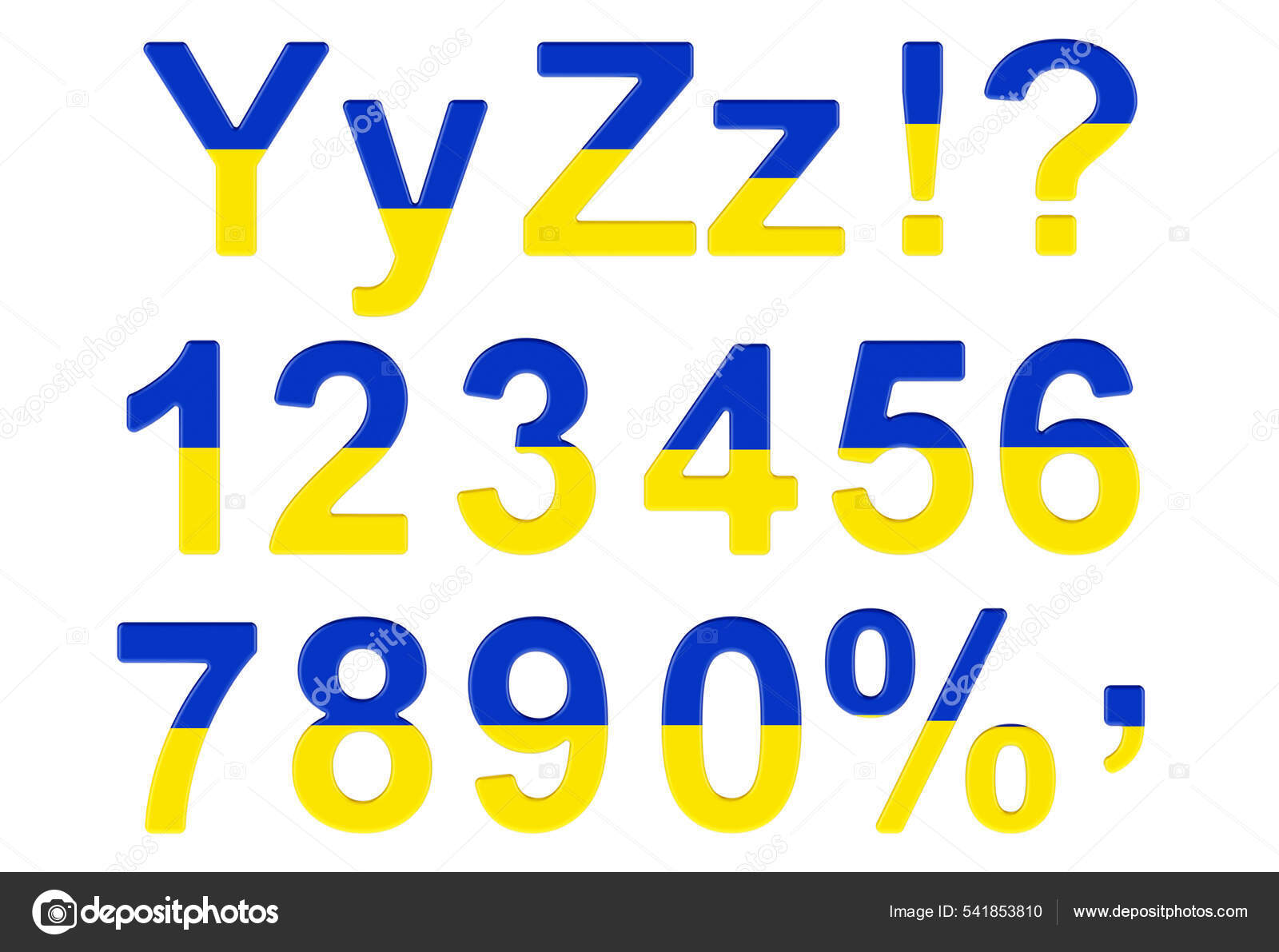 Letters Numbers Punctuation Marks Ukrainian Flag Rendering Isolated ...