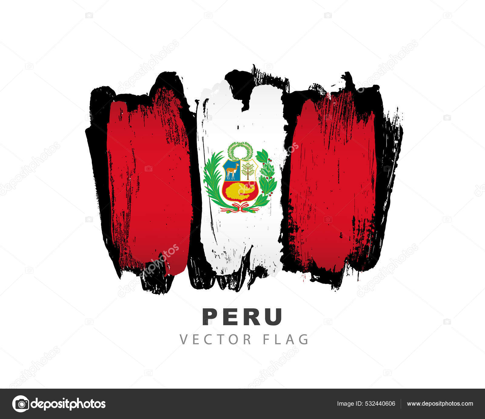 Peru Flag Hand Drawn Colored Brush Strokes Vector Illustration Isolated ...