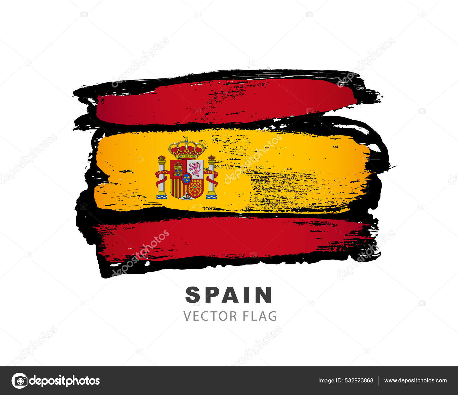Spain Flag Hand Drawn Colored Brush Strokes Vector Illustration ...