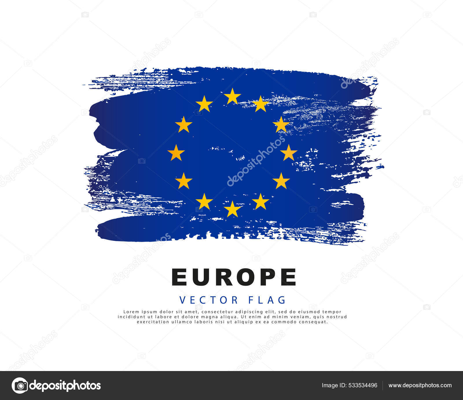 Flag Europe Hand Drawn Blue Brush Strokes Vector Illustration Isolated ...