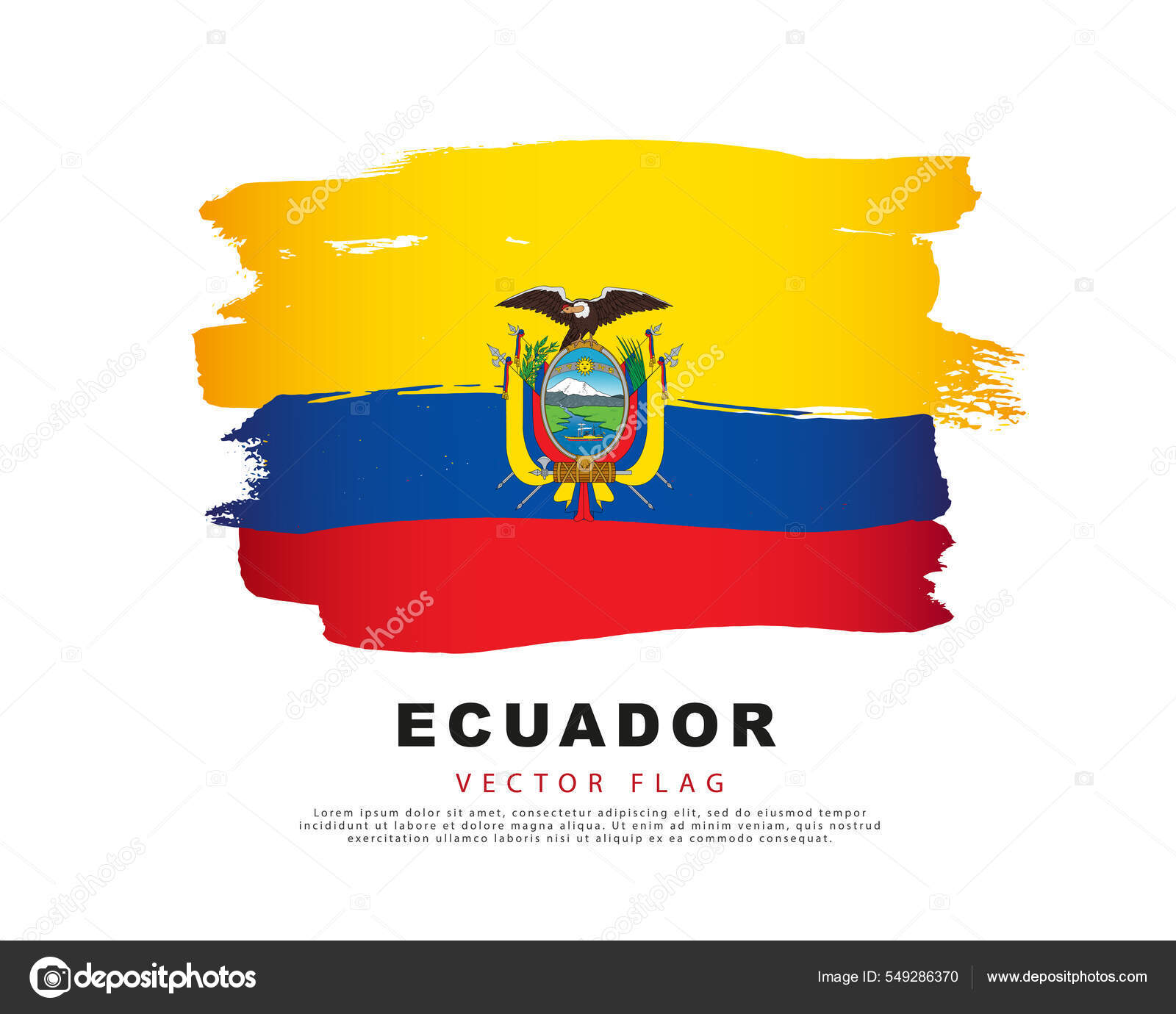 Flag Ecuador Yellow Blue Red Brush Strokes Hand Drawn Vector Stock ...