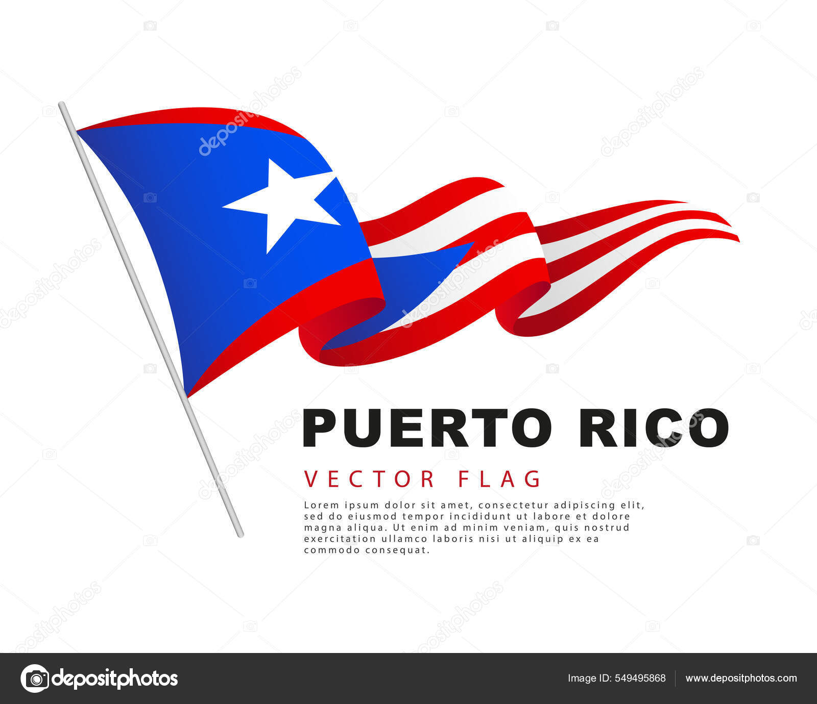 Bandera Puerto Rico Cuelga Asta Bandera Ondea Viento Ilustración ...
