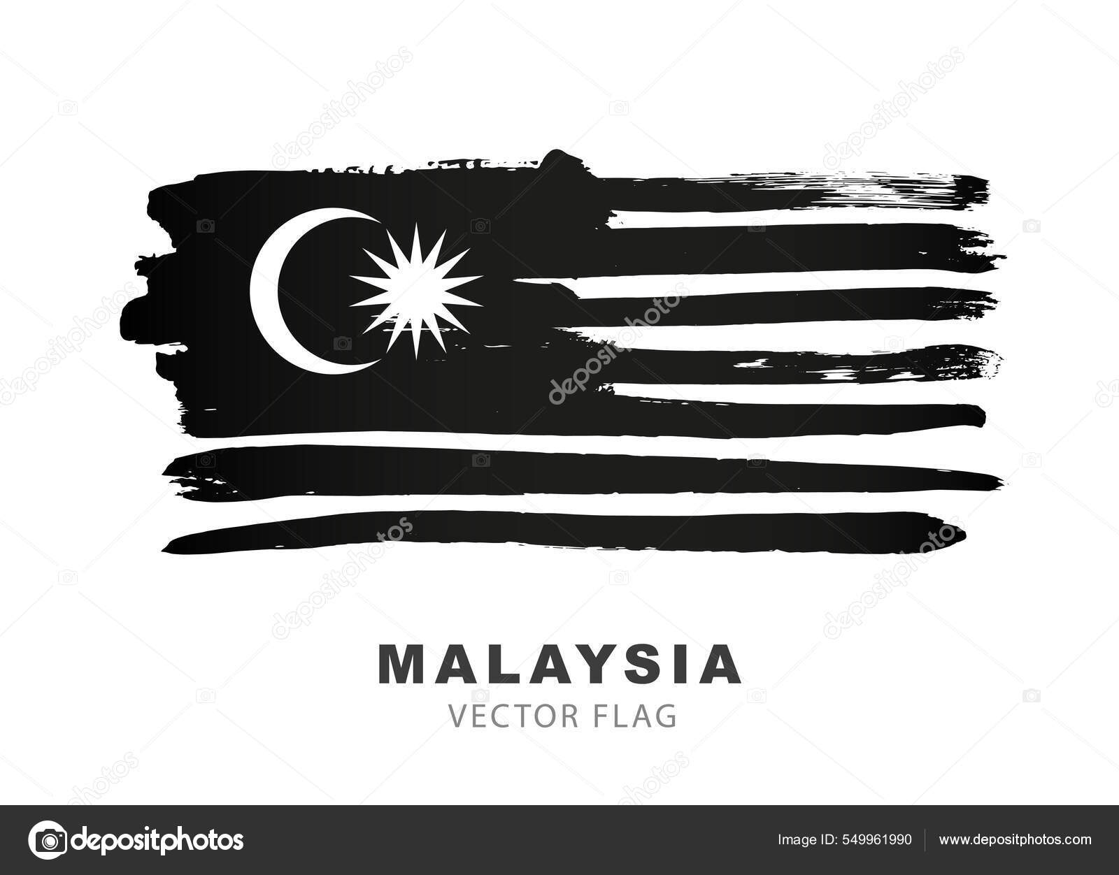 Black White Flag Malaysia Black Brush Strokes Hand Drawn Vector Stock ...