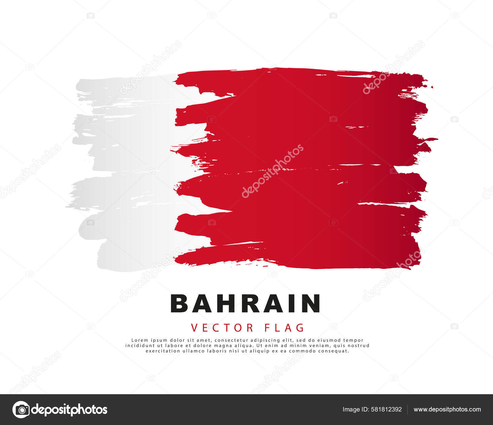 Flag Bahrain Red White Brush Strokes Drawn Hand Vector Illustration ...