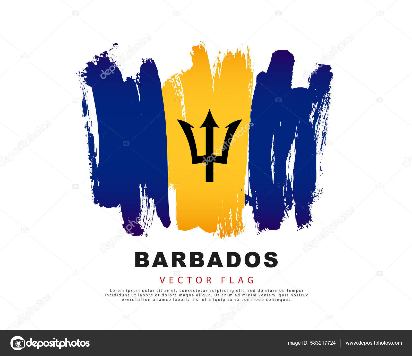 Flag Barbados Blue Yellow Brush Strokes Hand Drawn Vector Illustration ...