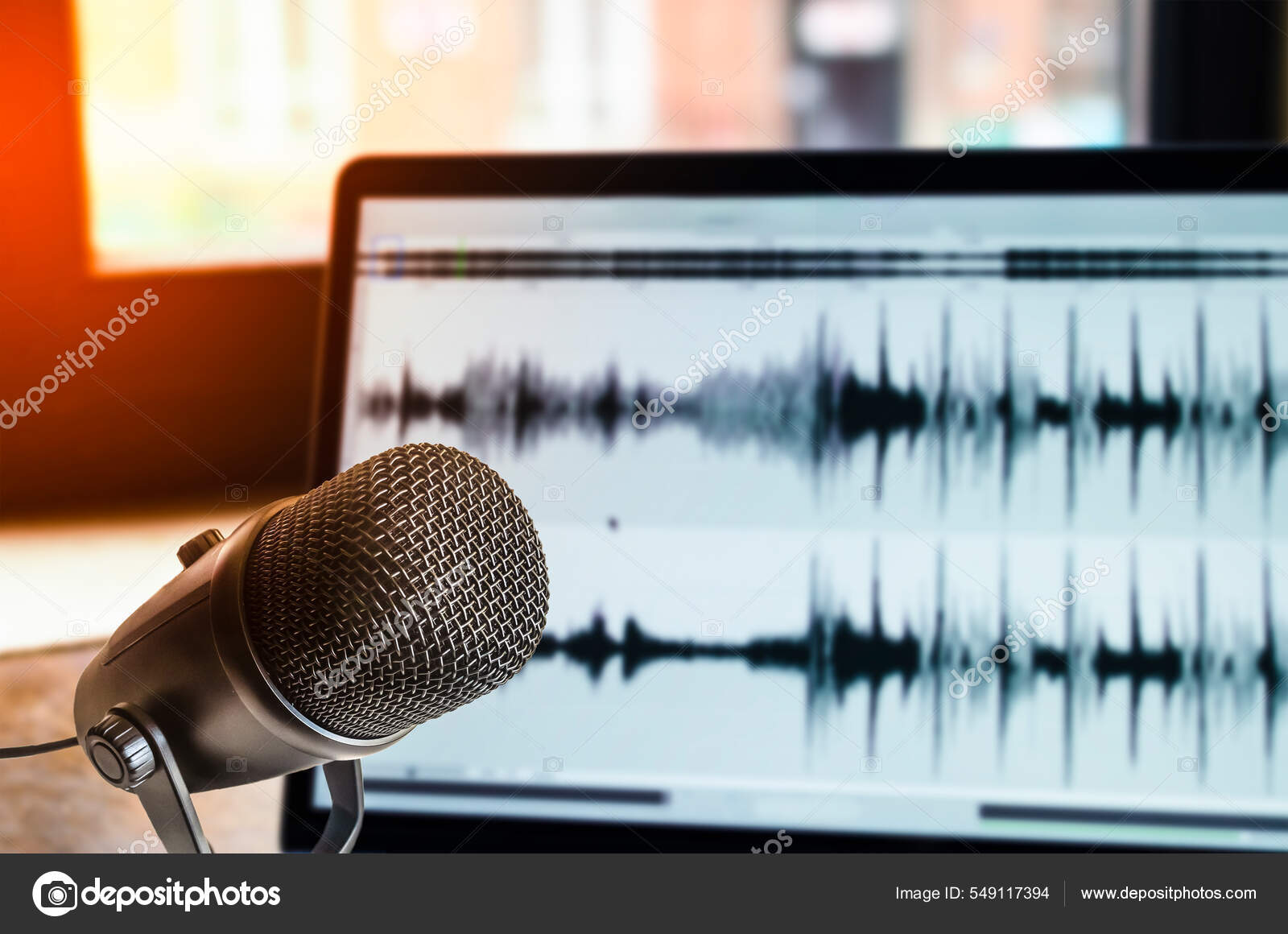 Home Studio Microphone Wave Form Laptop Screen — Stock Photo © Anartic ...