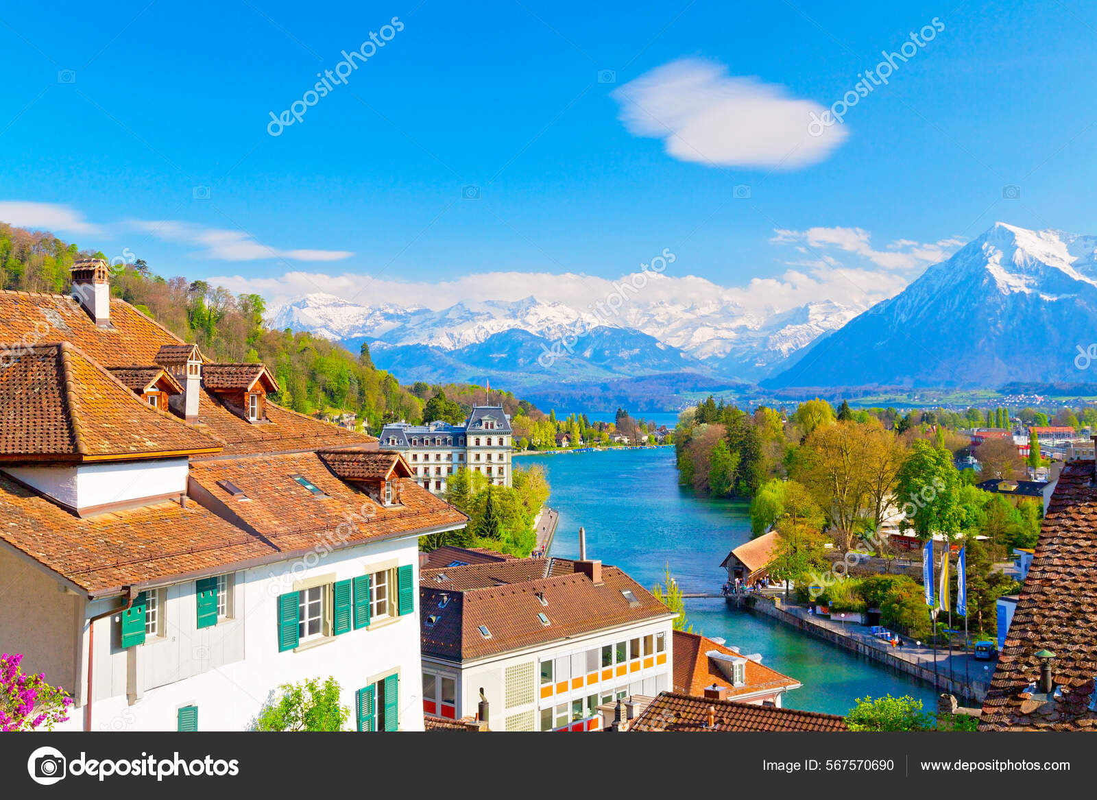 Beautiful Thun City Lake Thunersee Swiss Alps Switzerland Stock Photo ...