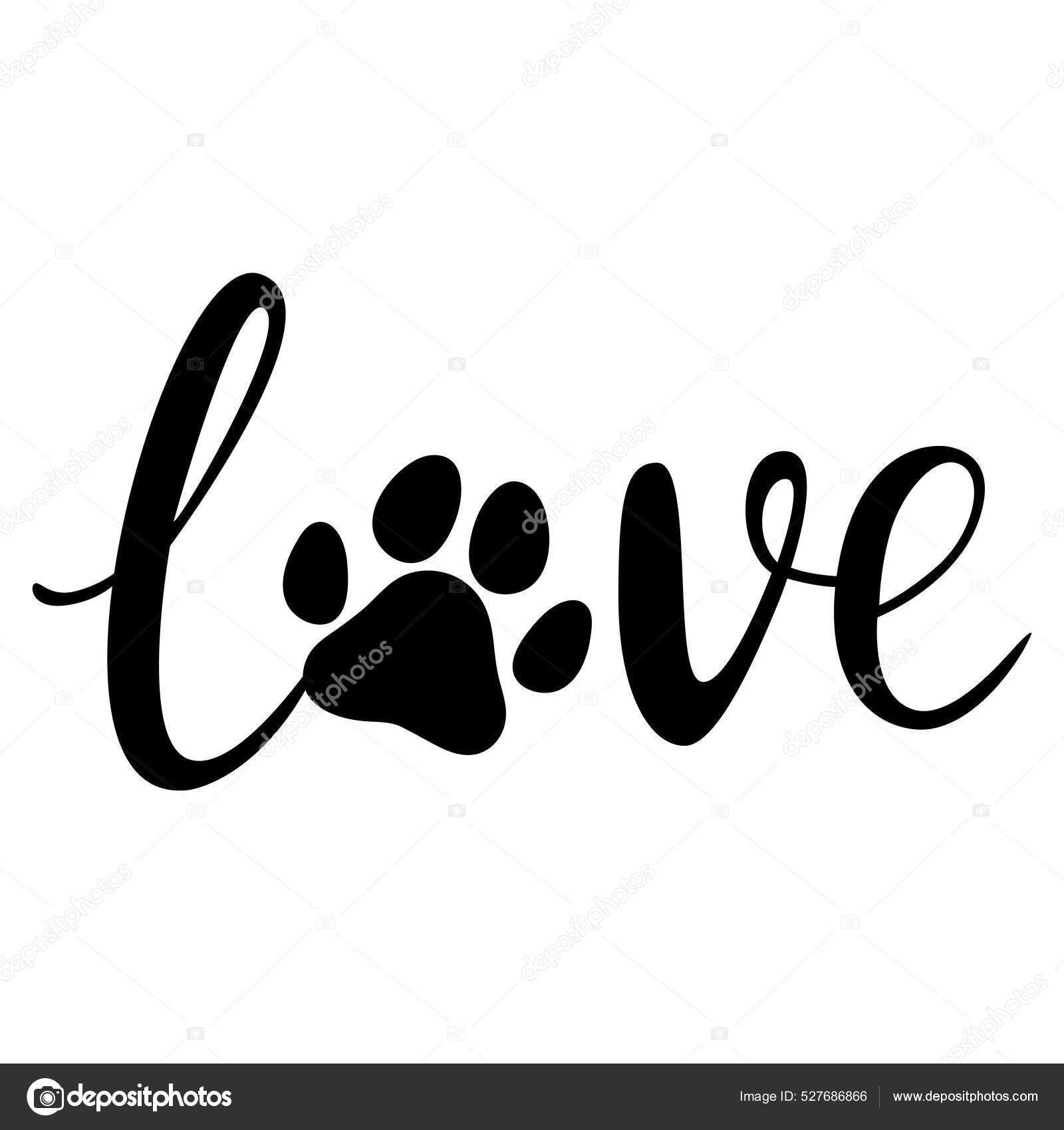 Love Hand Drawn Lettering Paw Print Dog Cat Phrases Pets Stock Vector ...