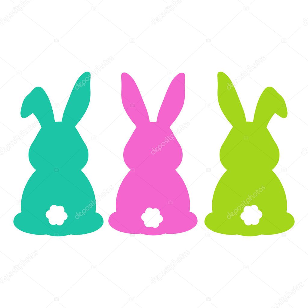 Conjunto De Conejos De Pascua Coloridos Y Brillantes Siluetas De