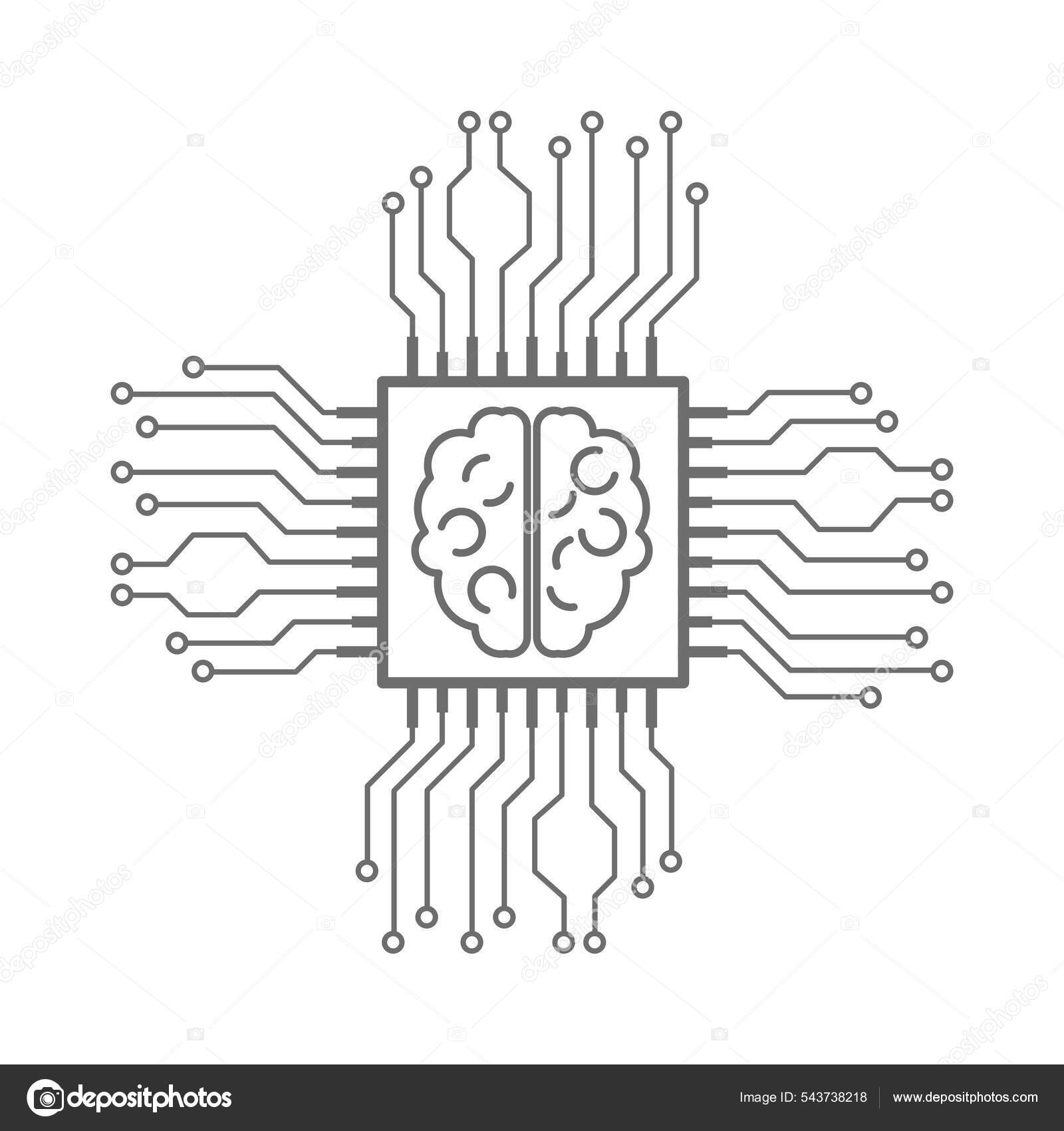 Human Brain Computer Cpu Chip Artificial Intelligence Concept Outline ...