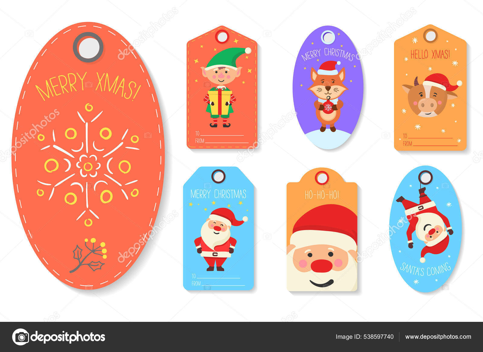 Christmas gift tag with animals and characters. Stock Vector by ...