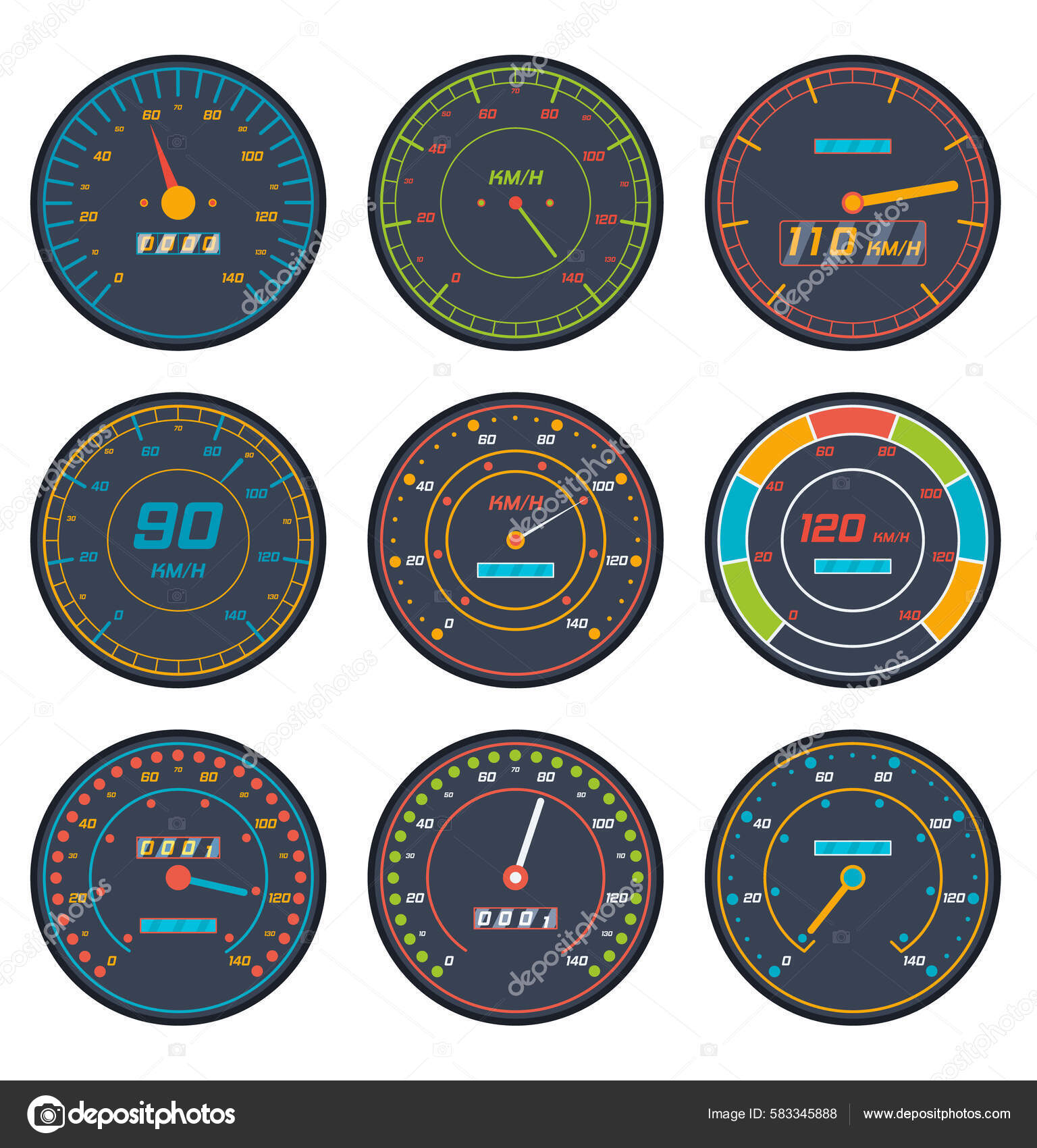 Car Speedometer Level Indicator Icons Set Speed Signs Icon Set Stock ...