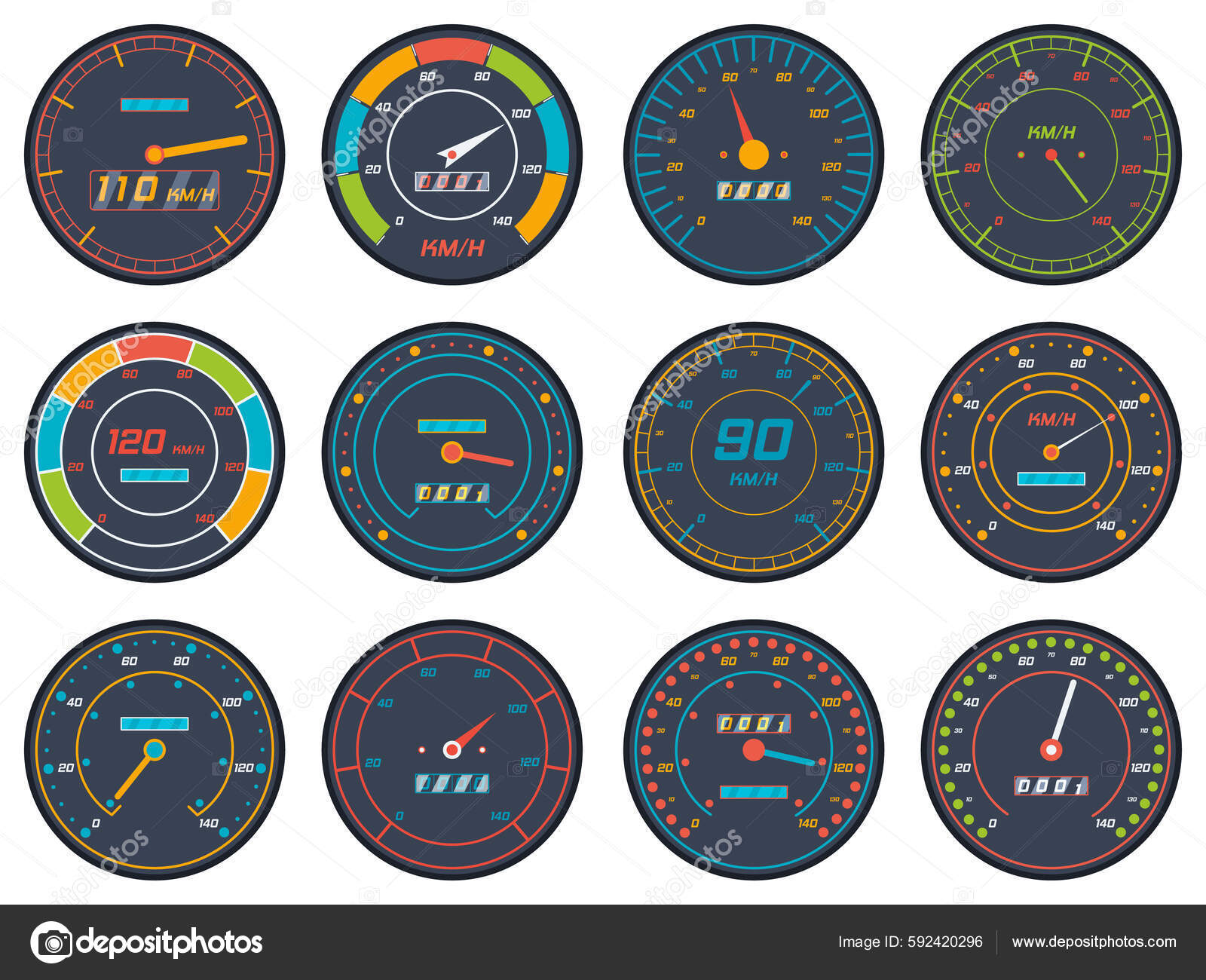 Car Speedometer Level Indicator Icons Set Speed Signs Icon Set Stock ...