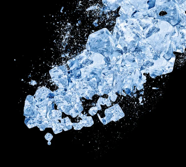 Collision explosion of blue ice on black background - Stock Image ...