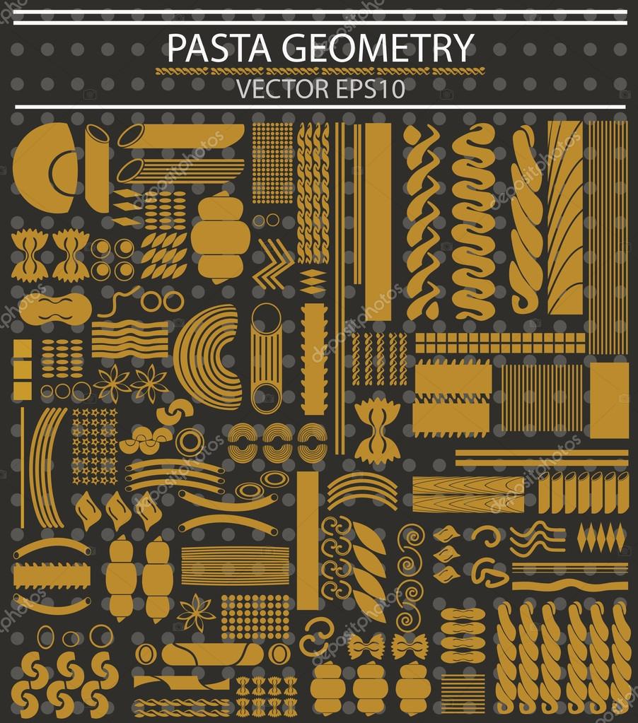 Illustrated types of pasta shapes. — Stock Vector © Annieta #46041397