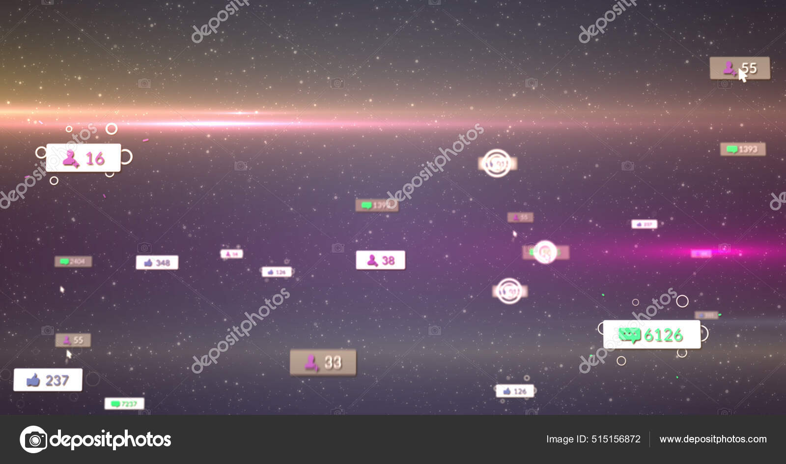 Billede Markører Bevæger Sig Sociale Medier Ikoner Tal Bannere Stjerner ...