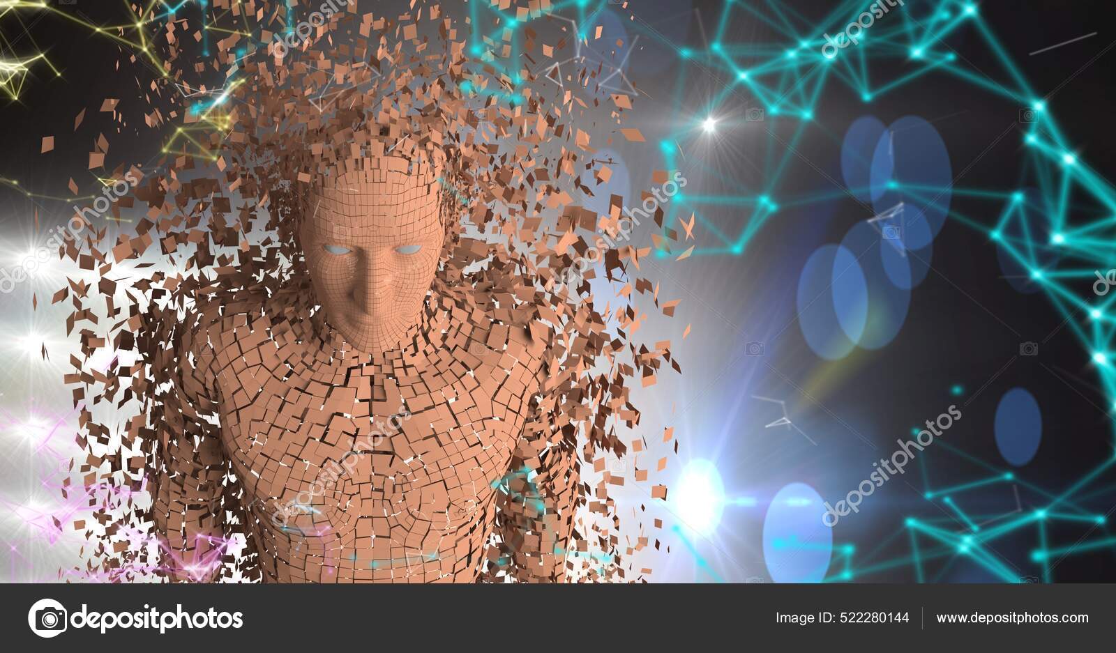 Rendered Male Digital Avatar Cyborg Pixelated Global Connection Network ...