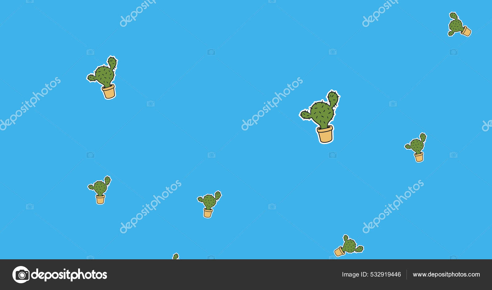 Image Illustration Cacti Pots Falling Blue Background Domestic Life ...