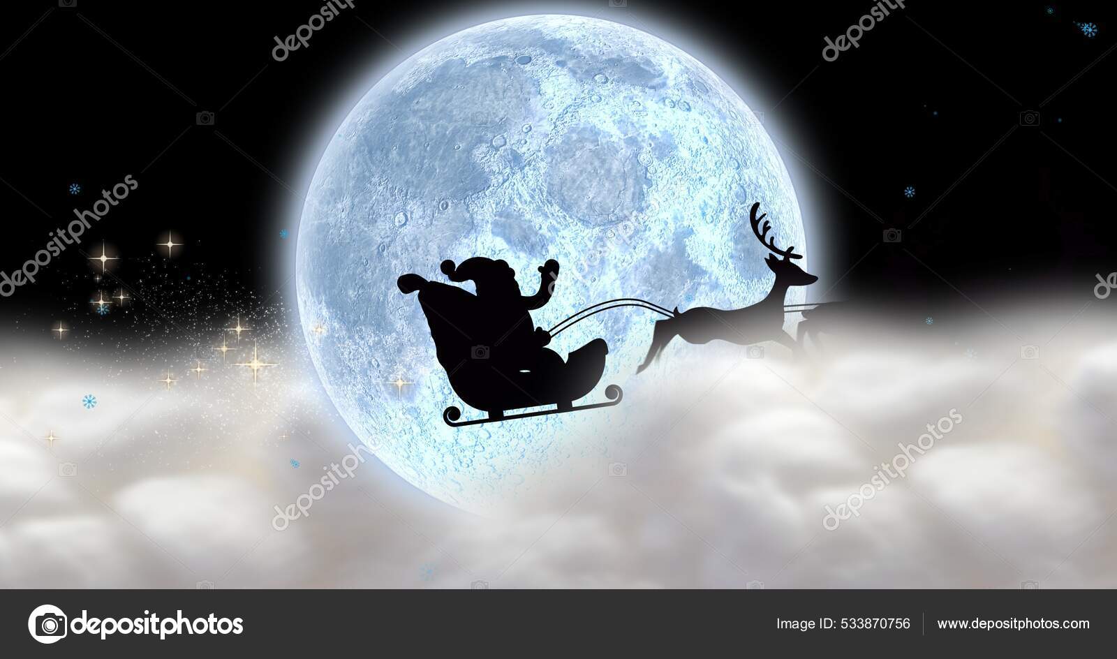 Composite Image Silhouette Santa Sleigh Full Moon Night Copy Space ...