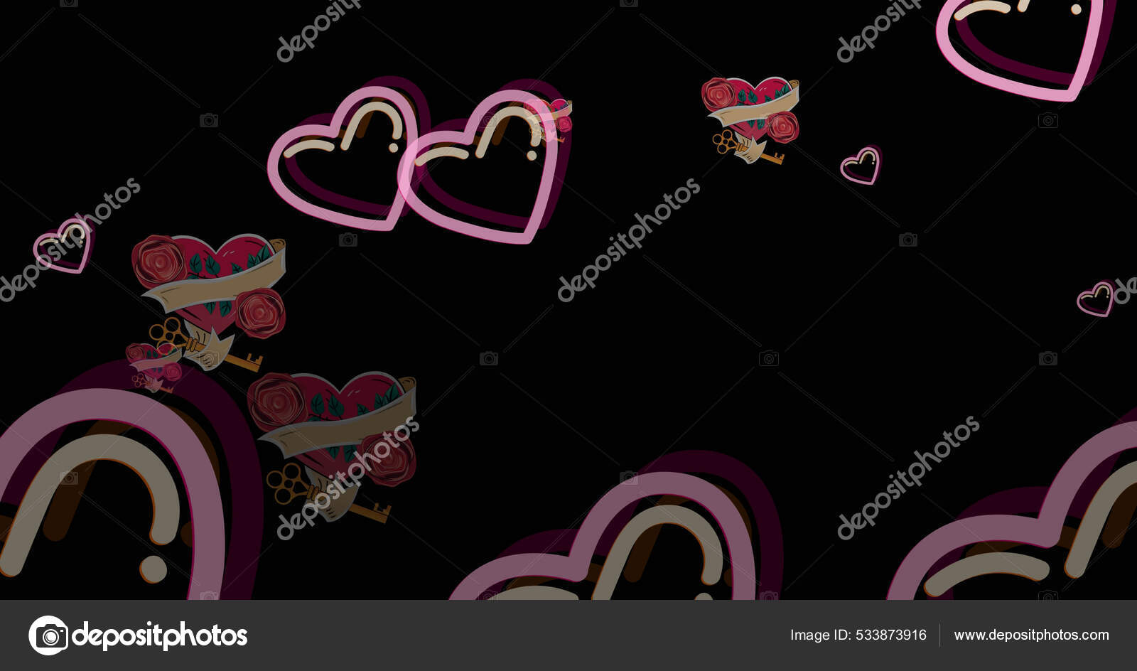 Image Pink Hearts Moving Black Background Valentines Love Romance ...