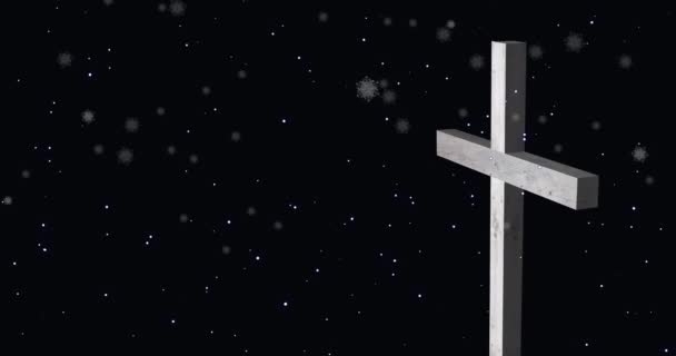 Animation Snow Falling White Cross Black Background Christianity ...