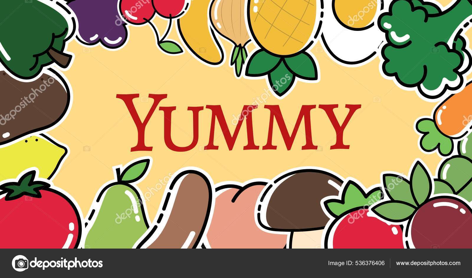 Vector Image Yummy Text Various Food Beige Background Healthy Food ...