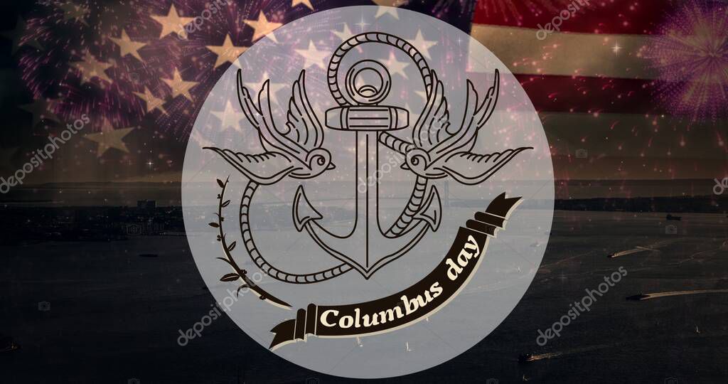 Imagen compuesta digital del símbolo del día de Colón con pájaros y ...