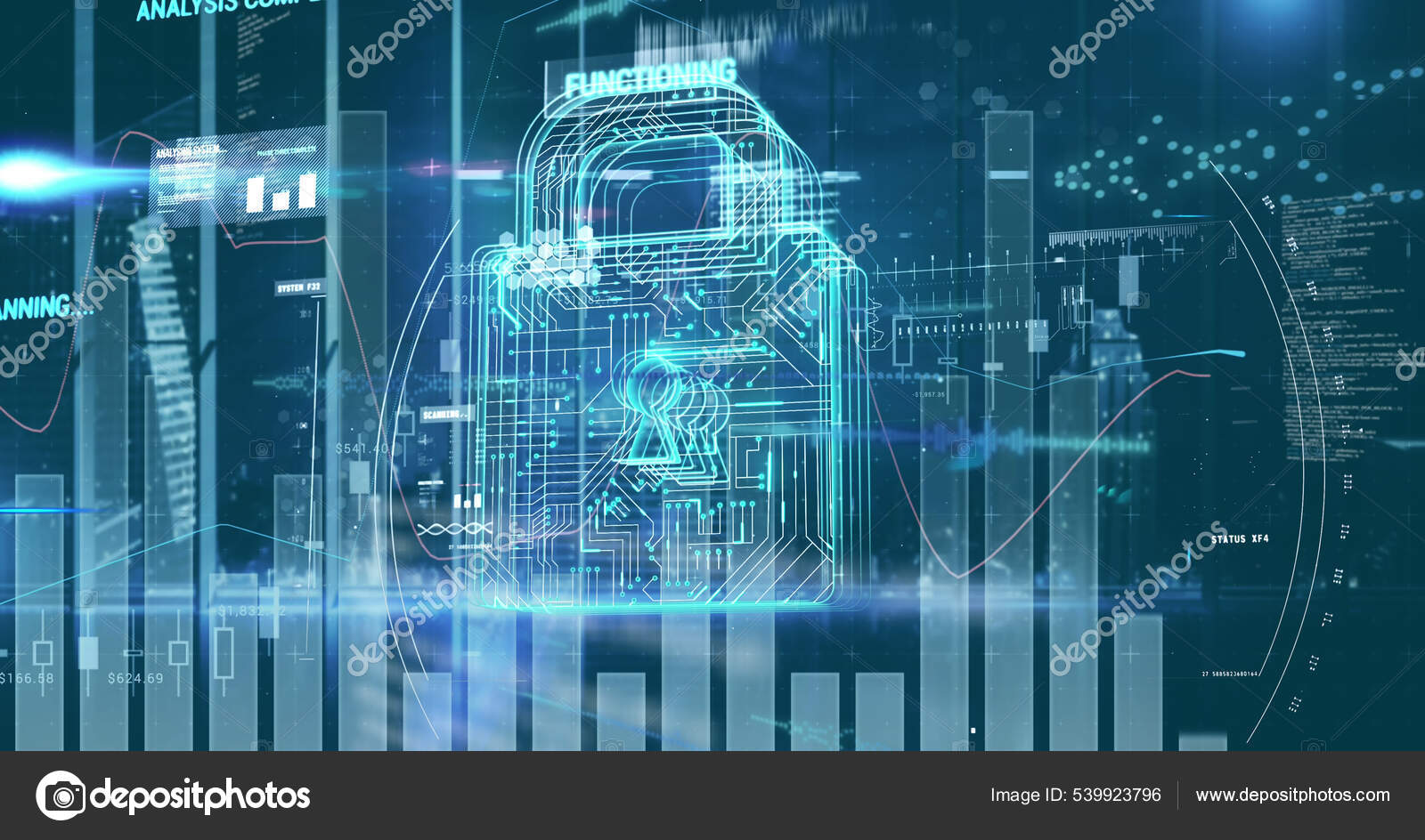 Image Online Security Padlock Scope Scanning Data Processing Digital Interface Stock Photo by ...