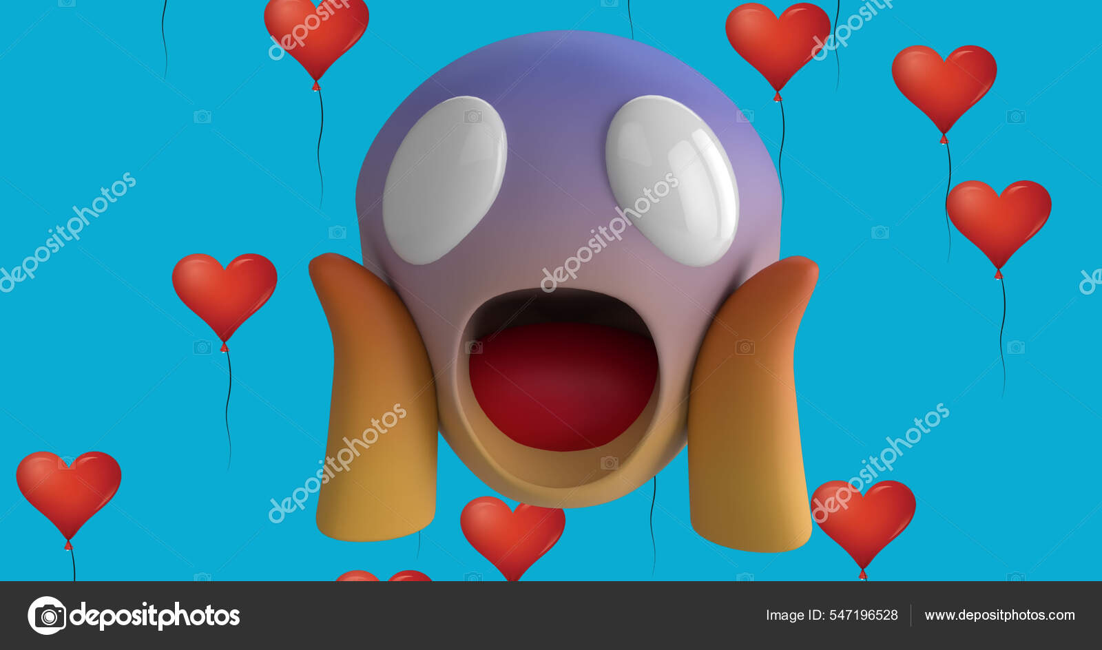 Image Shocked Emoji Icon Red Heart Balloons Icons Blue Background Stock ...