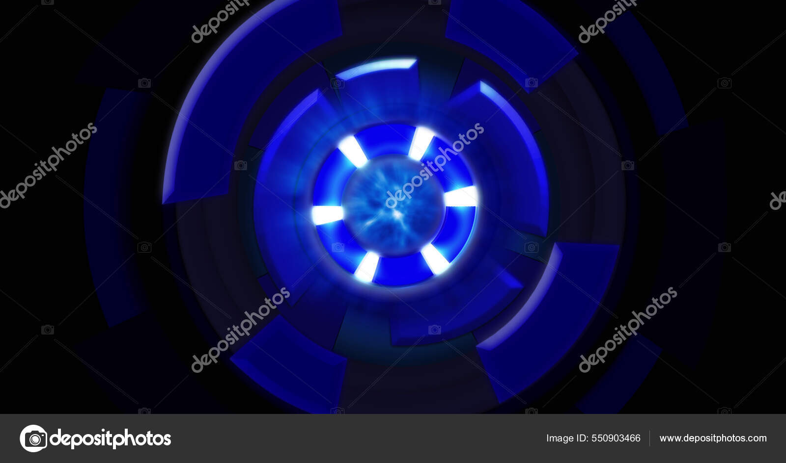 Image Blue Circular Interfaces Spinning Black Background Digital ...