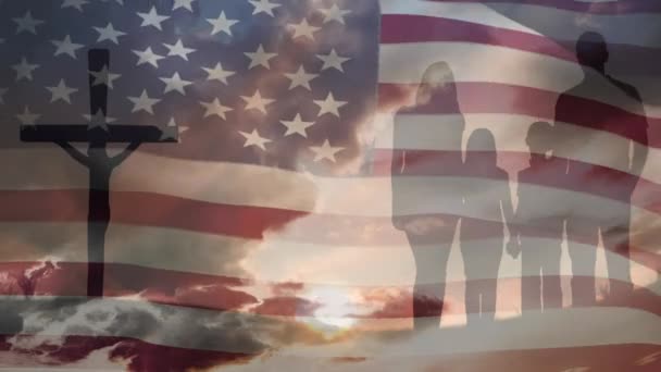 Animation Christian Cross Clouds Family Waving Flag Usa Religion Faith ...
