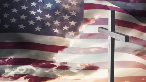 Animation Christian Cross Waving Flag Usa Religion Faith Christianity ...