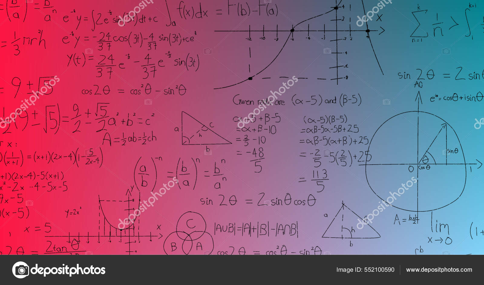 Image Handwritten Mathematical Formulae Blue Pink Background Science ...