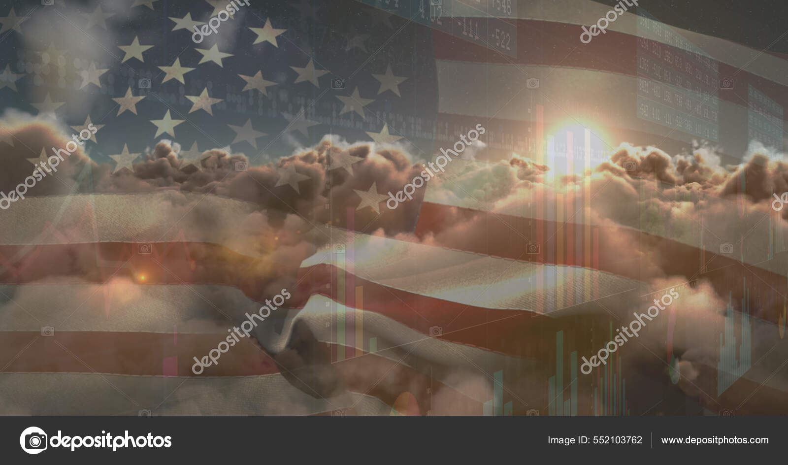 Image Data Processing Clouds Flag America Global Business Finances ...