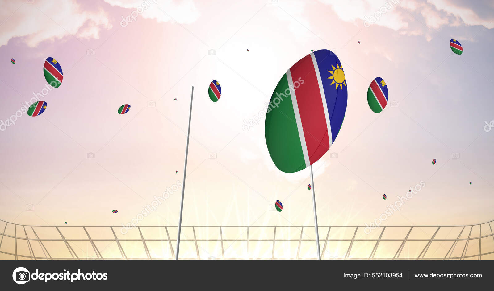 Image Rugby Balls Coloured Flag Namibia Stadium Sport Competition ...