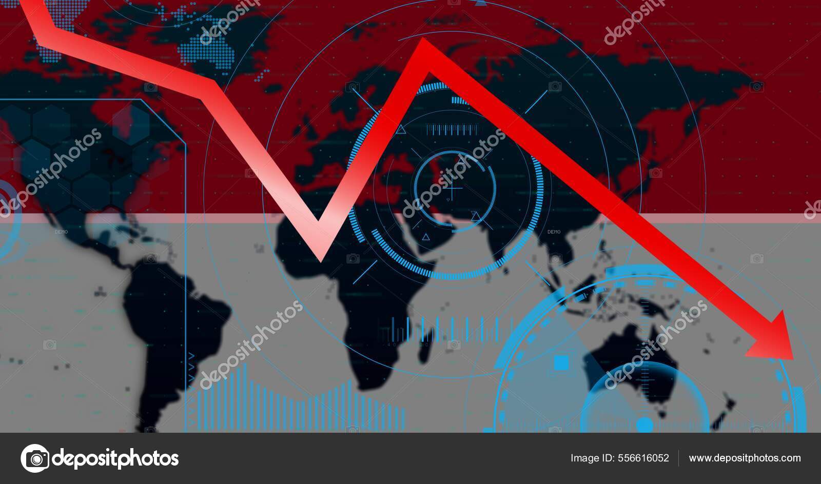 Digital Composite Image Red Downgrading Pointing Graph World Map ...
