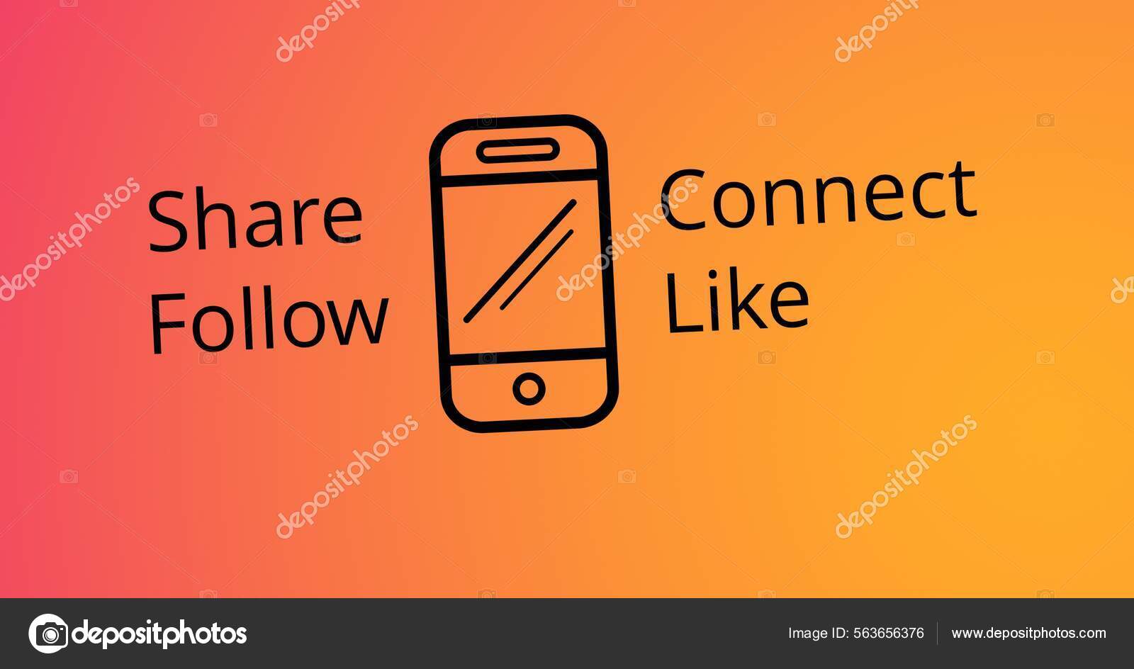 Illustration Share Follow Connect Text Smartphone Orange Background ...